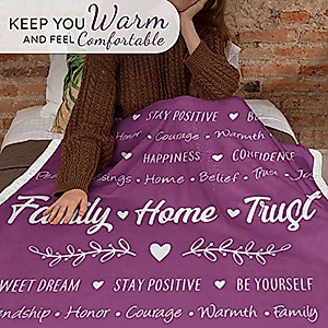 SIMORAS Positive Words Blanket with Sleep Mask, Socks and Gift Box - Family Home Trust Comfort Blanket Gift Set for Christmas, Birthday - Positive Energy Throw Blankets for Women - Purple, 60"x50"