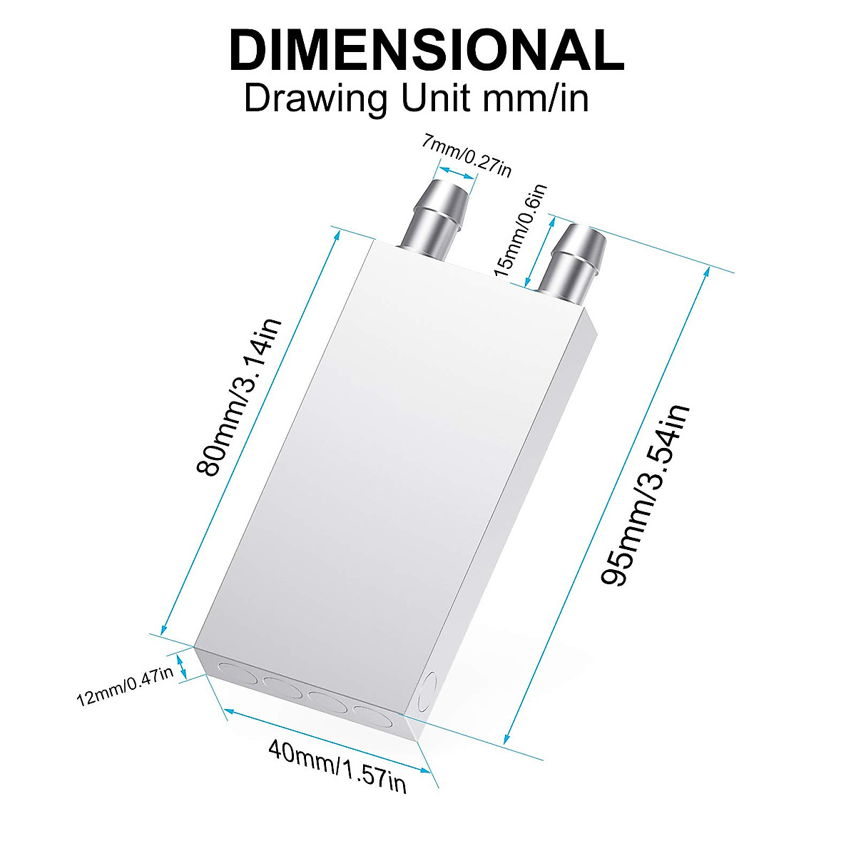 DIYhz Aluminum Water Cooling Block, Liquid Water Cooler Heat Sink System for PC Computer CPU Graphics Radiator Heatsink Endothermic Head Silver 2pcs(40mm x 80mm x 12mm)