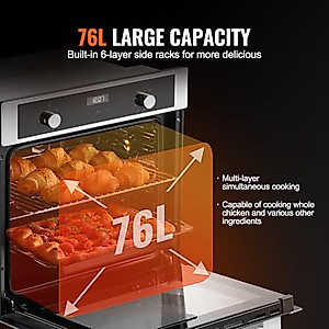 VEVOR Wall Oven, 24 inch Electric Built-in Wall Oven with 9 Cooking Functions, 2.68 Cu.Ft Convection Wall Oven with Digital Timer, Electric Single Wall Oven with Baking Rack and Tray, for Kitchen
