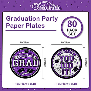 Gatherfun 2024 Graduation Party Supplies purple Dinnerware Disposable Paper Plates for Congrats Grad Party Decorations, Serve 80