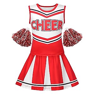 knemmy Cheerleader Costume for Girls Cheerleading Outfit Cheer Leader Dress for Halloween Party (Red, 4T(120))