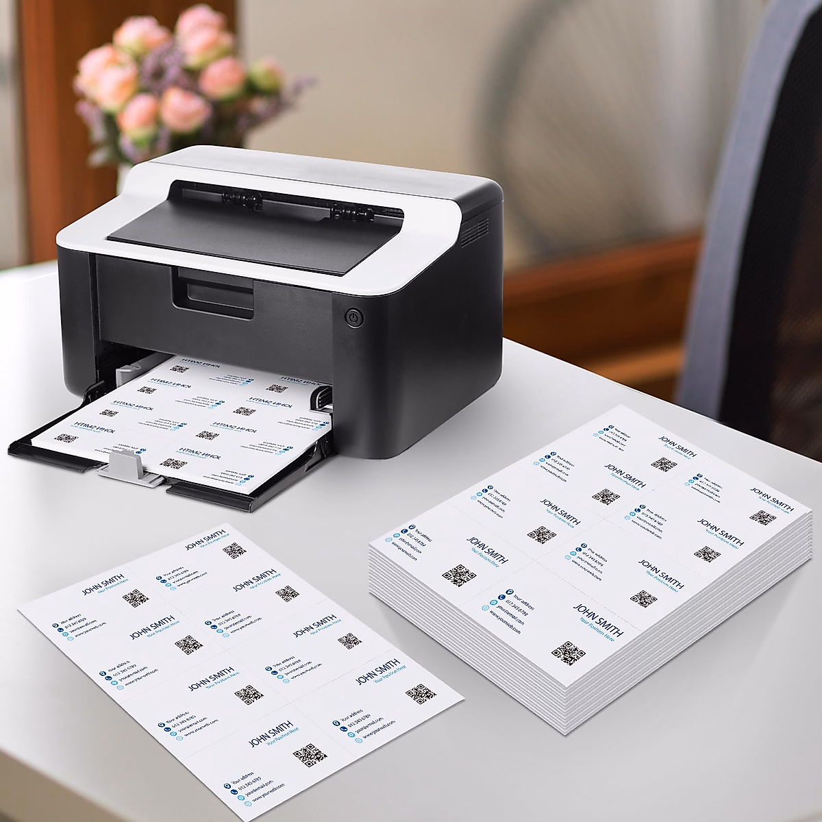 Lincia 200 Sheets 8-1/2" x 11" Blank Perforated Business Cards 8 up Per Page Thickness of 203 Gsm Compatible with Laser Ink Jet Printer White Perforated Paper Cardstock (1600 Cards - 100# Tag)