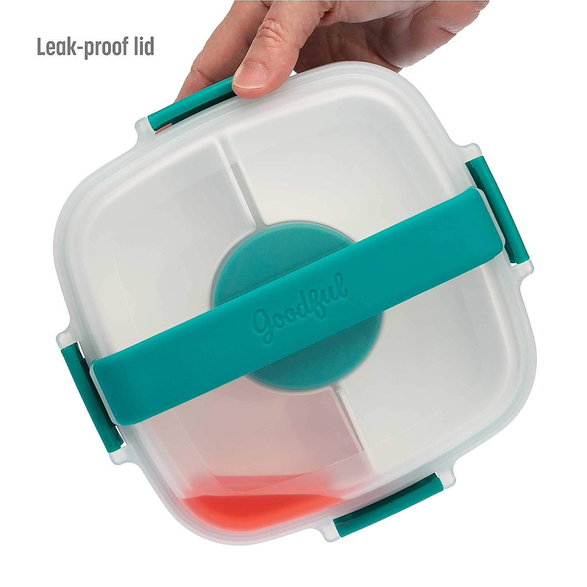 Goodful Stackable Lunch Box Container, Bento Style Food Storage with Removeable Compartments for Sandwich, Snacks, Toppings & Dressing, Leak-Proof and Made without BPA, 56-Ounce, Teal