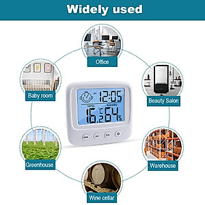 Indoor Thermometers Hygrometer Digital Room Thermometer and Humidity Gauge with Clock Humidity Temperature, 5s Fast Refresh, Backlight & ℃/℉ Function for Home, Office, Bedroom