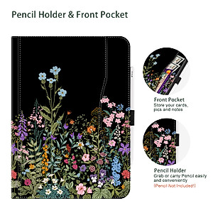 for iPad 10Th Generation Case, for iPad Case 10Th Generation 2022, for iPad 10Th Gen Case 10.9 Inch Pencil Holder/Hand Strap/Pocket, Adjustable Stand, Auto Wake/Sleep, Black Flower Floral