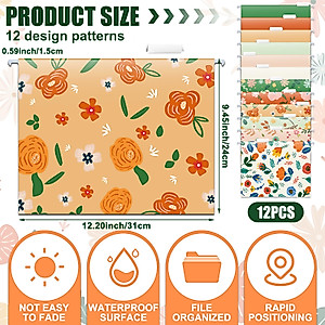 Qeeenar Decorative Floral File Folders, Letter Size, 12 Pieces, with Removable Labels and Adjustable Tabs