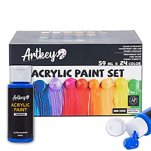 Artkey Acrylic Paint Set - 24 colors 2oz/59ml Acrylic Paints Professional Artists Painting Kit for Canvases Fabric Rock Leather Easter Egg Wood Ceramic Glass Art Craft Painting