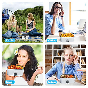 PHIWILLS 80W Electric Lunch Box 1.8L Container Food Warmer Heater, 12V/24V/110V Heated Lunchbox for Car/Truck/Work with 0.45L Compartment, Stainless Steel Spoon & Fork, Insulated Bag