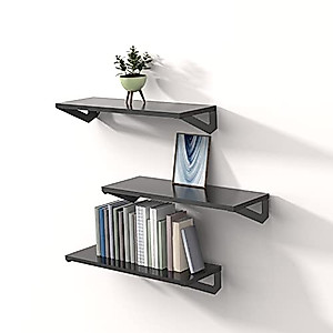 NiHome Black Floating Shelves for Wall Decor Industrial Wall Shelves for Storage Bedroom Hanging Bathroom Shelf Floating Bookshelf Set of 3