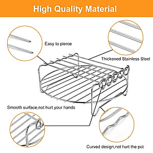 Air Fryer Rack for Air Fryer Oven, Set of 2 Multi-purpose Air Fryer Accessories Metal Double Layer Wire Rack with Skewer for Ninja, Power XL, Cosori, Instant Pot, Gourmia, Chefman, Dishwasher Safe