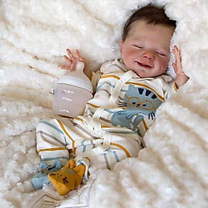 Tvqbxp Reborn Baby Doll Boy, Realistic Newborn Baby Doll Vinyl Silicone Full Body, 18 Inch Lifelike Sleeping Doll,Real Life Baby Dolls Gift for Kids Age 3