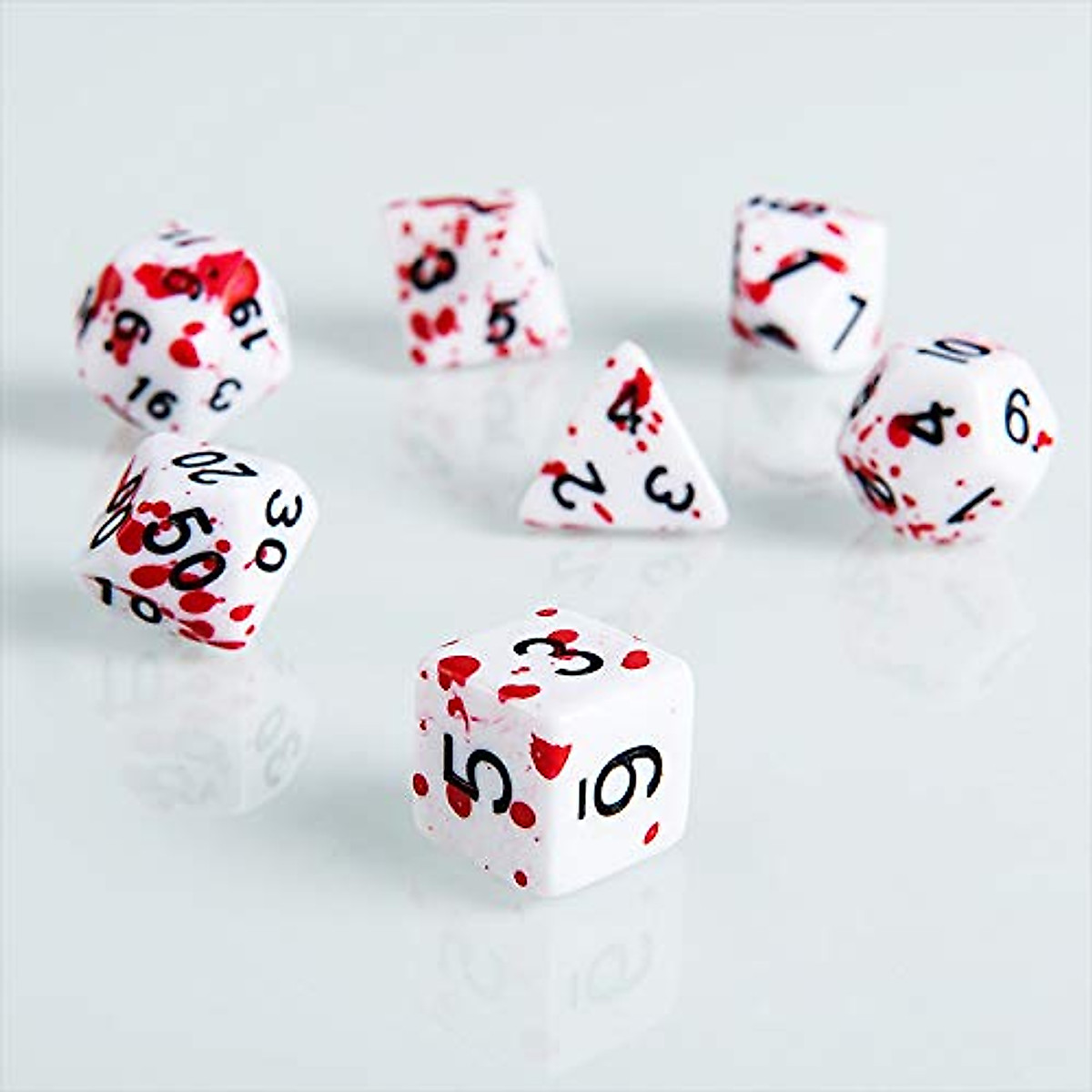 Dice Set, Blood Dice with Irregular Spray Red Dots Blood Splatter Polyhedral Role Playing Gaming Dice D20 Dice Dungeons and Dragons Dice Set of 7 (Red)