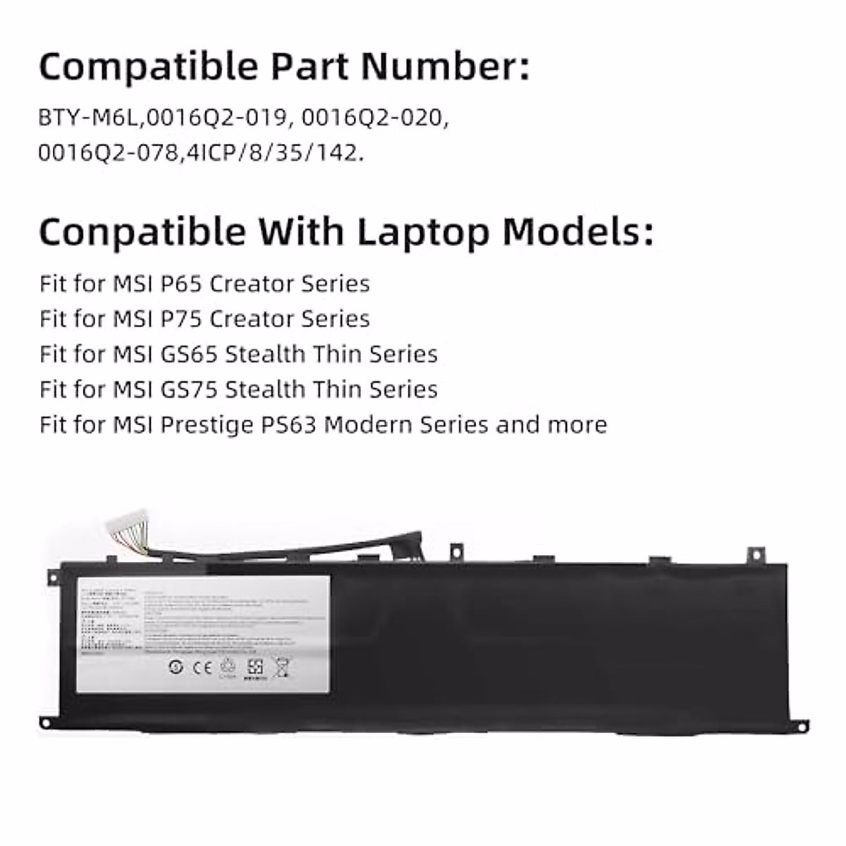 YXKC BTY-M6L Laptop Battery for MSI GS65 GS75 Stealth Thin 8SE 8SF 8SG 8RF 8RE 9RE 9SD 9SE 9SF 9SG, Modern 8RC P658SC WS65 9TM WS75 10TM, Creator 8RD 8RE P75 PS63 GS60 Series MS-16Q2 MS-16Q3 15.2V