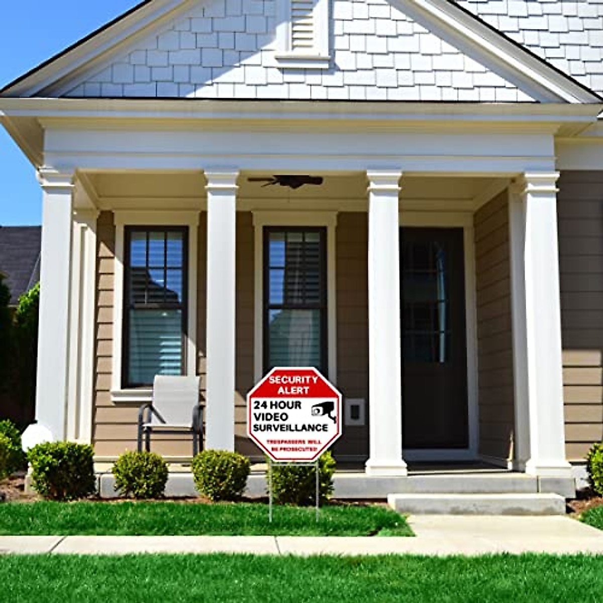 2PC 24 Hour Video Surveillance Sign with Stakes, 13"x13" - Corrugated Plastic - No Trespassing Signs for Home Outdoor Yard - Private Property Security Camera Alert Warning