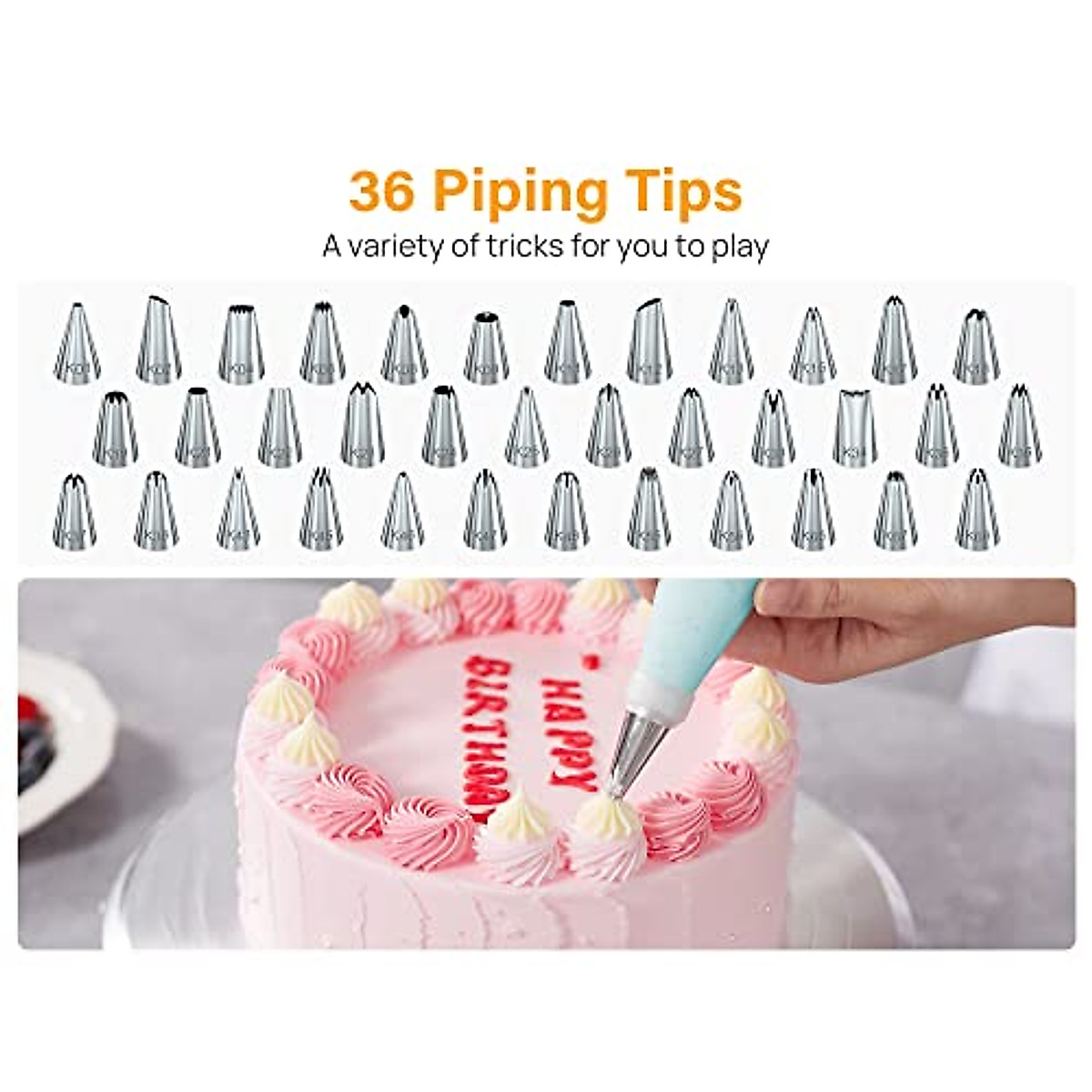 Kootek 42pcs Piping Bags and Tips Set, Cake Decorating Supplies Kits for Baking with 36 Numbered Frosting Icing Tips, 2 Reusable Pastry Bags, Easy Carry Storage Box and Other Baking Tools