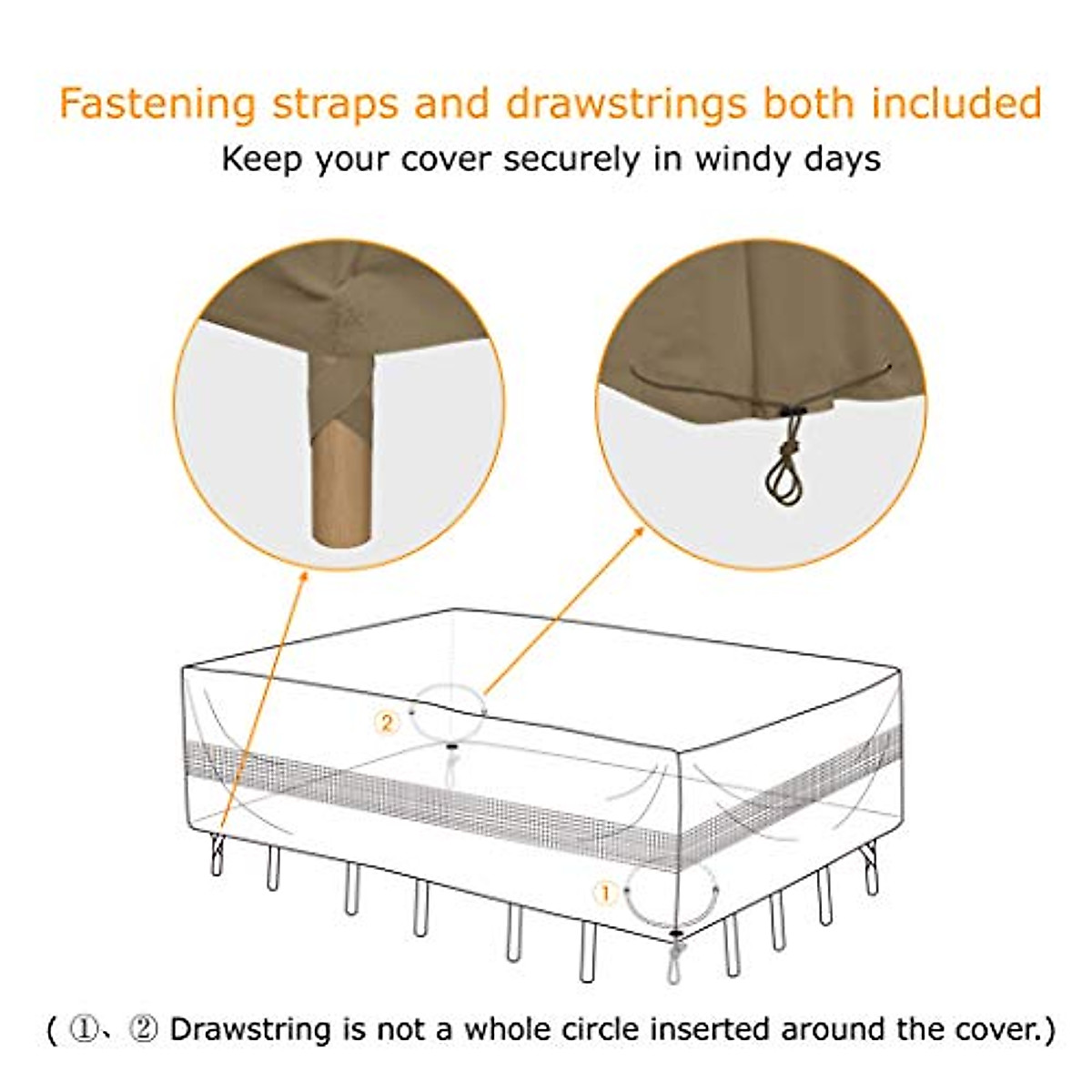 SunPatio Patio Furniture Set Cover, Heavy Duty Waterproof Outdoor Rectangular Table and Chairs Cover for Dining Set, Fade Resistant Deck Conversation Sectional Set Cover, 90''L x 60''W x 30''H, Taupe