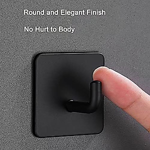 OKAKA Heavy Duty Adhesive Hooks Stainless Steel No Drilling Wall Hooks for Bathroom Outdoor Kitchen Robe Towel Coat Home Sticky Hooks Matte Black 5 Pack