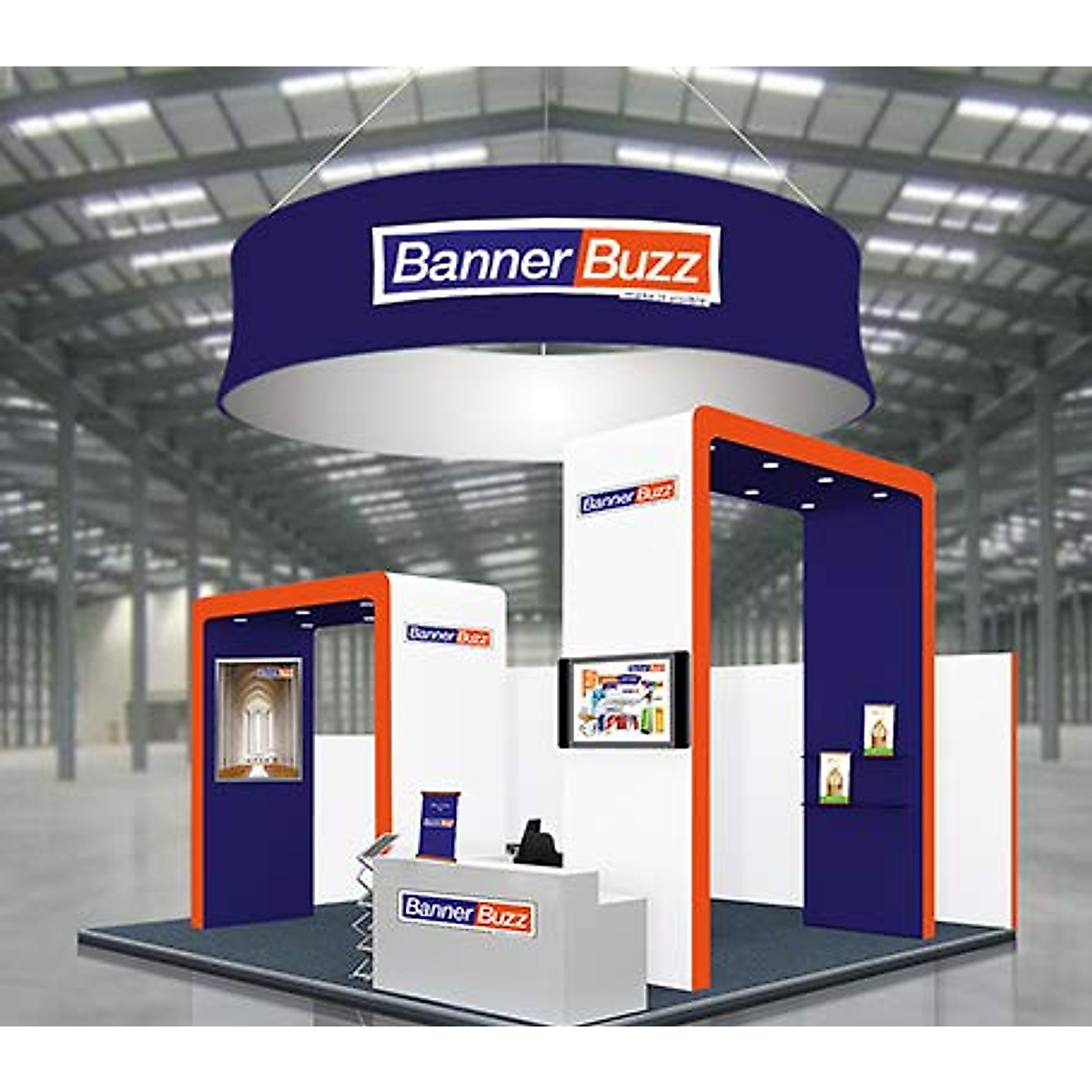 BANNER BUZZ MAKE IT VISIBLE Tapered Circle Fabric Hanging Ceiling Banner Sign Single Side Printed Outside for Trade Show Display (15' X 4')