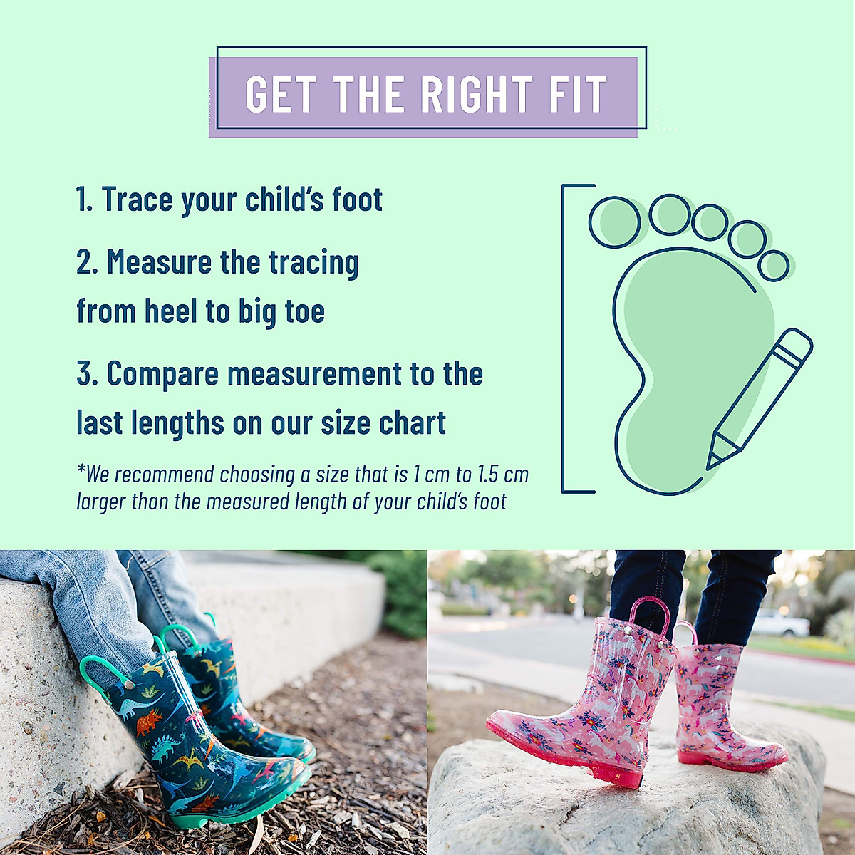 Wildkin Kids Rain Boots for Toddlers Boys & Girls, 100% Water Proof Rain Boots for Kids with Easy Slip-On Handles, Features No-Slip Tread, Ideal for All Seasons, Size 7 (Rainbow Hearts)