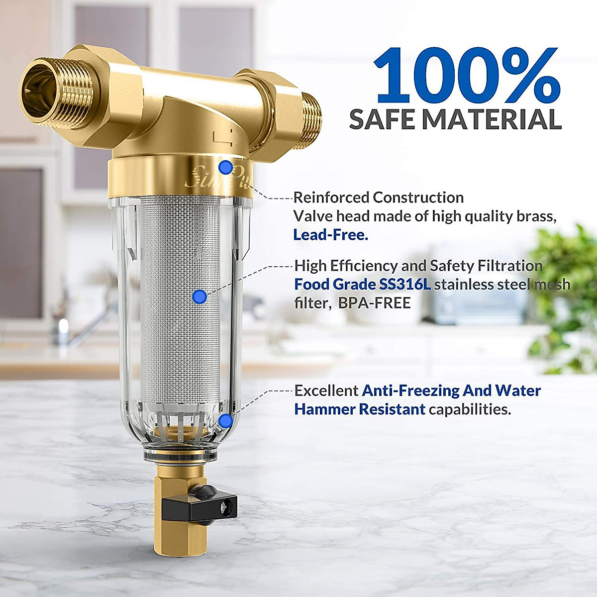 SimPure Whole House Water Filtration System, Big Filter Housing Blue for Whole Home Water Filtration, with 10" x 4.5" CTO Filter