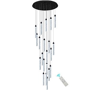 20-Lights Chandelier LED Dimmable Chandeliers for Entryway Flush Mount Ceiling Pendant Light Fixture Crystal Chandeliers for Living Room Black Finished Lighting Modern 156in High Ceiling Chandelier