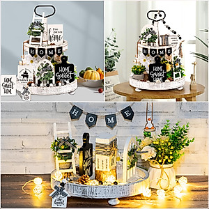 14pcs Farmhouse Tiered Tray Decor Set, 3D Rustic Farmhouse Home Kitchen Decor Home Sweet Home Wood Sign, Tiered Tray Decorations Set for Home Table Shelf decor