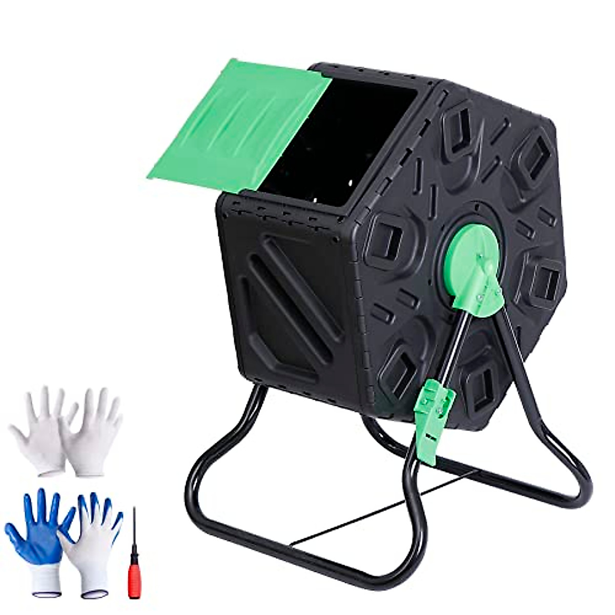 Nouva 18.5 Gallon Compost Bin Small Composter Tumbler Rotating Chamber Garden Composter Bin with Steel Frame Outdoor Kitchen Garden Yard