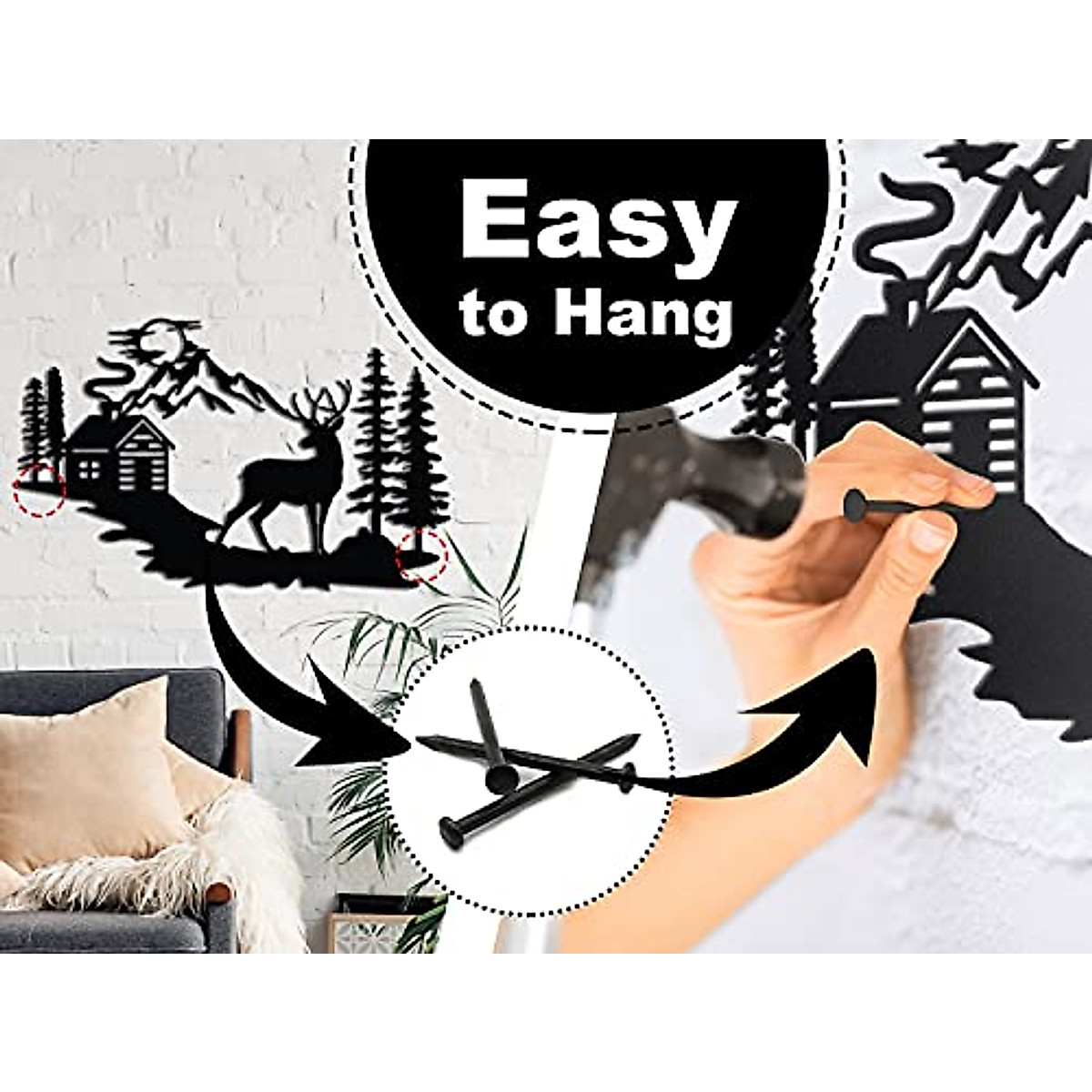 Vivegate Deer Wall Decor – 17.5”X11” Deer Decorations for Home Rustic Forest Wall Decor Deer Pictures Cabin Bathroom Wildlife Metal Wall Art