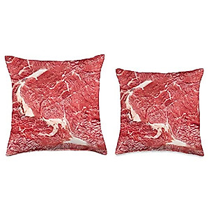 Rowdy Man Pillows Raw Steak Meat 1 Throw Pillow, 16x16, Multicolor