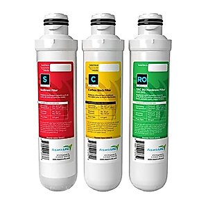 Aquatic Life Reverse Osmosis Twist-in Replacement Water Filter Cartridges Pack Set, Activated Carbon Block, Sediment Filter and 100 GPD RO Membrane, 3-Piece Bundle