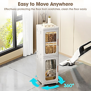 PIBEIBUK 3-Tiers Slim Bathroom Storage Cabinet, Plastic Narrow Storage Organizer with Doors and Shelves, Movable Waterproof Bathroom Floor Cabinet for Small Spaces, Kitchen, Laundry, Office, Bedroom