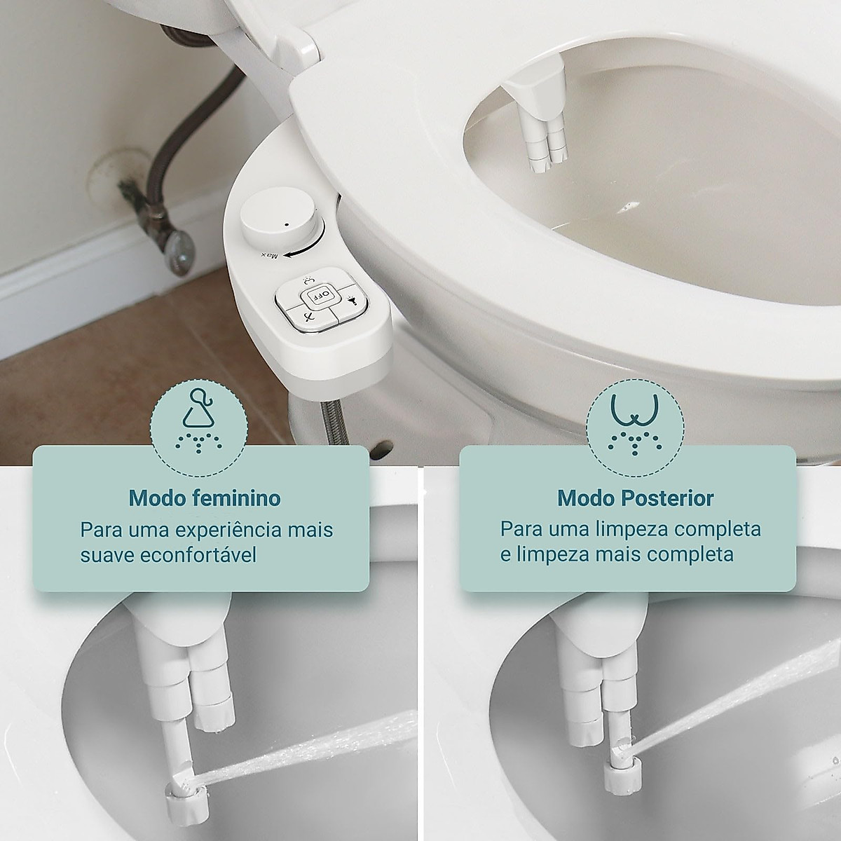 SAMODRA Non-Electric Bidet - Self Cleaning Dual Nozzle (Frontal and Rear Wash) Fresh Water Bidet Toilet Seat Attachment with Independent Adjustable Water Pressure (Classic White)