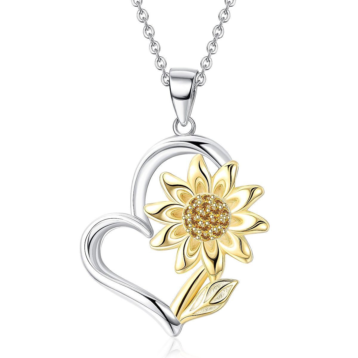 MILACOLATO 925 Sterling Silver Sunflower Necklace 14K Gold Plated You're My Sunshine Sunflower Heart Pendant Necklace with Shiny Cubic Zirconia Sunflower Jewelry for Women Mom Valentines Day