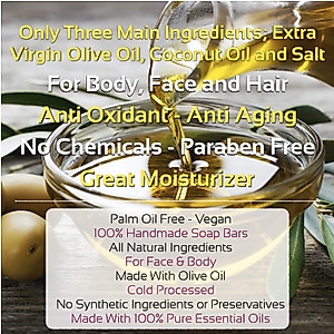 Doana Olive Oil Soap Bar, 250gr / 8oz. Unscented, Artisan Cold Processed With Coconut Oil, Facial & Body Cleansing (2 Bars). Only 3 Ingredients