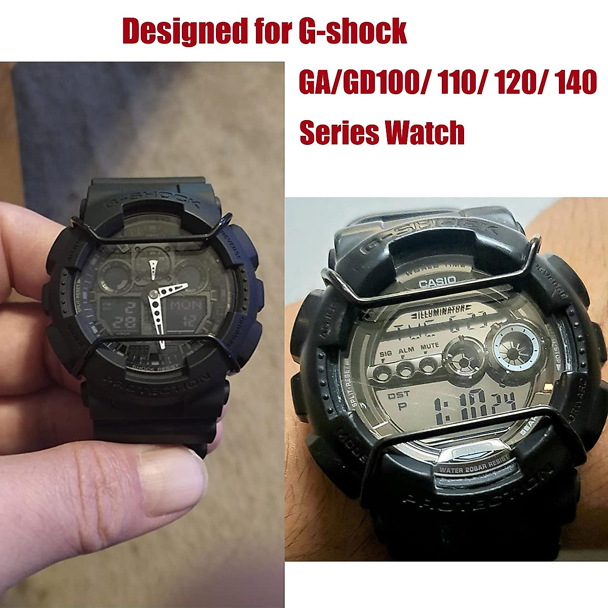 Motaney for Casio G Shock GA100 Screen Protector, Anti-Scratch Bull Bar Compatible with G-Shock GA/GD100/ 110/120/ 140 Series Watch, Cool Looking Stainless Steel Wire Guard Protective Bumper (Black)