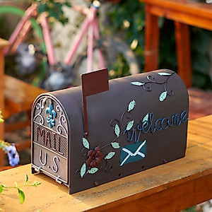 MEIYIHUI Heavy Duty Galvanized Steel Mailbox Post, Mailboxes for Outside,Curbside Mailbox,Rural Mail Box Postal Storage Box Outdoor Decor (Brown)