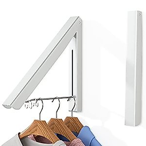 Leadiy Single Retractable Clothes Drying Rack, Wall Mounted Foldable Laundry Hanger for Small Spaces, Small Collapsible Folding Garment Al Alloy Racks, Coat Hanger Dorm Accessories (Silver)