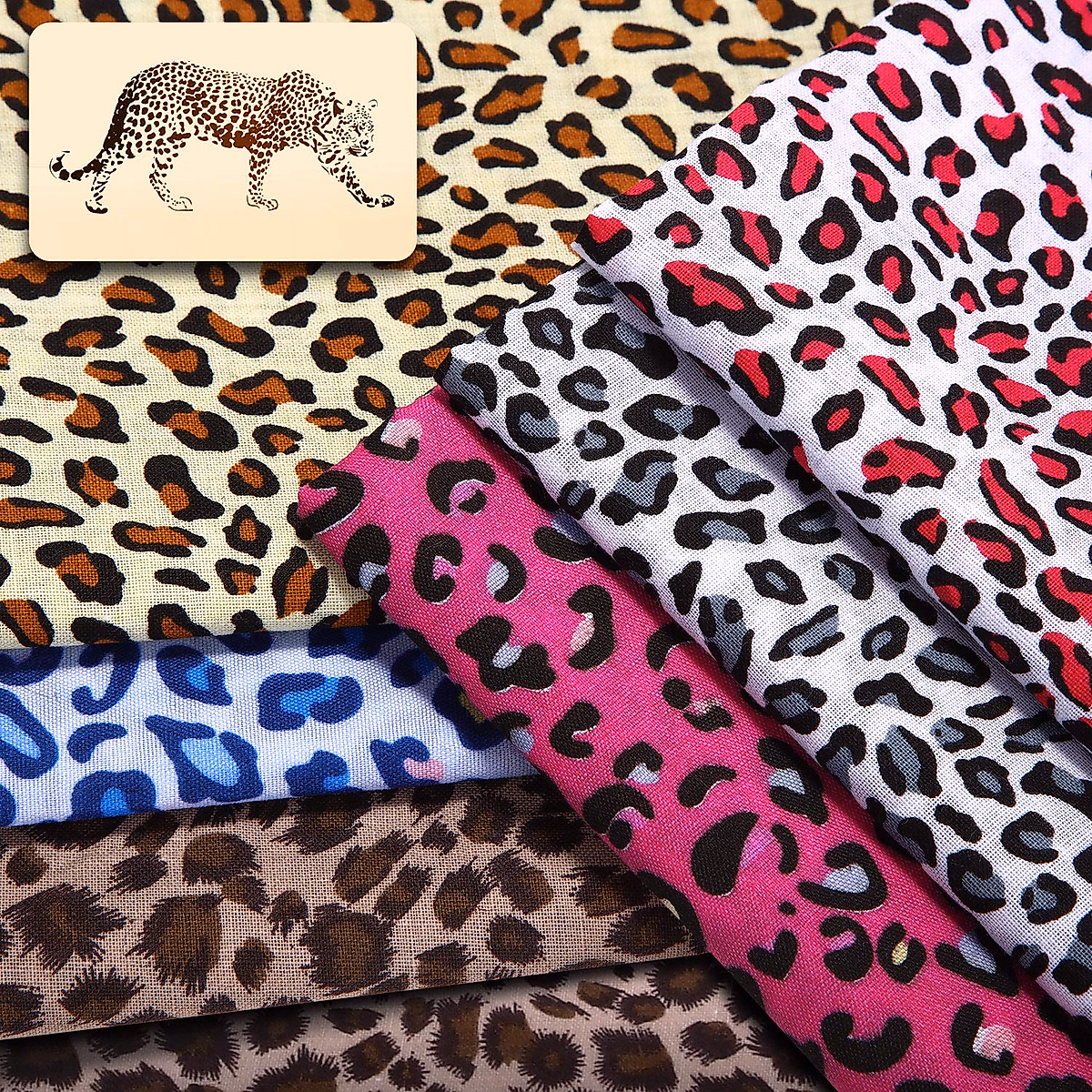 6 Pieces 19 x 19 Inch Leopard Print Fabric Animal Leopard Quilting Fabric Cotton Patchwork Squares Bundle Sewing Craft Fabric for Handmade Craft Making Supplies