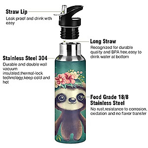 senya Water Bottle Stainless Steel with Straw Lid Kids Thermos Bottle Water Flask for Sport Office Gym Outdoor School 20 oz (Sloth Garland)