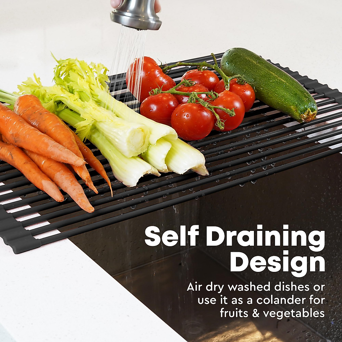 Zulay Kitchen Extra Large Roll Up Dish Drying Rack- Heavy Duty Silicone Wrapped Steel Rods Over Sink Dish Drying Rack - Versatile Roll Up Sink Drying Rack & Trivet (Gray),20.5 inches x 13 inches