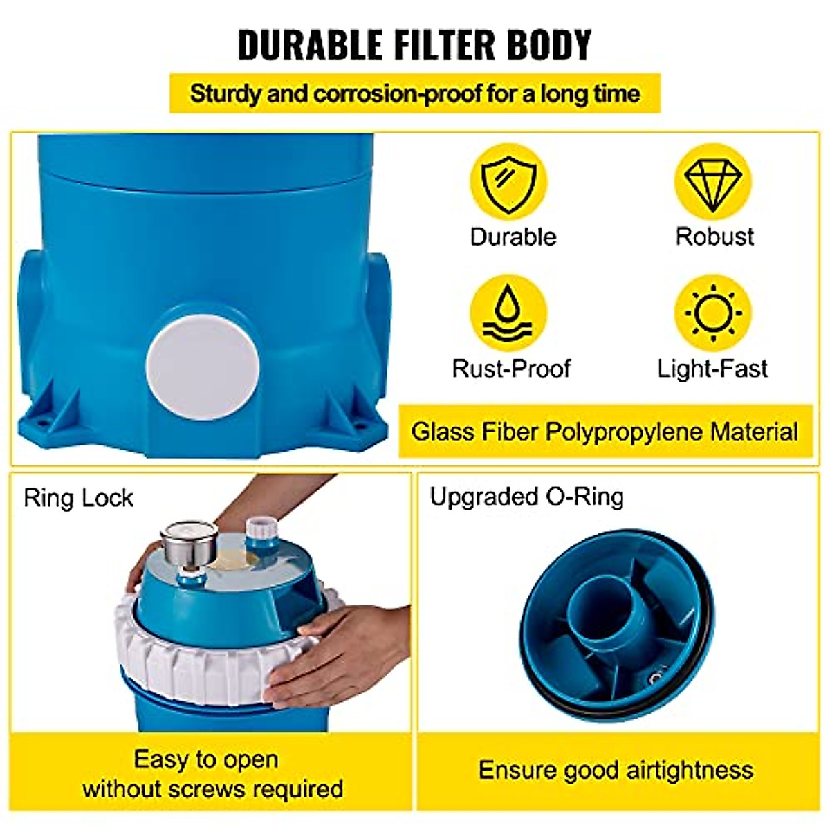 VEVOR Cartridge Pool Filter, 150Sq. Ft Filter Area Inground Pool Filter,Above Ground Swimming Pool Cartridge Filter System w/Polyester Cartridge,Corrosion-proof,Auto Pressure Relieve,2 Unions Included