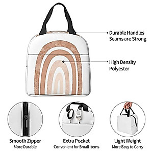Neutral Boho Rainbow Reusable Insulated Lunch Bag For Women Men Waterproof Tote Lunch Box Thermal Cooler Lunch Tote Bag For Work Office Travel Picnic