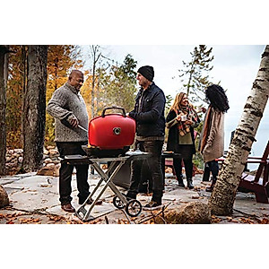 Napoleon TravelQ 285 Portable Gas BBQ Grill, Propane, Red Lid - TQ285X-RD-1-A Includes Folding Cart, Two Burners, Cast Iron Cooking Grids, Comes With Drop-in Griddle, Ideal for Camping & Tailgating