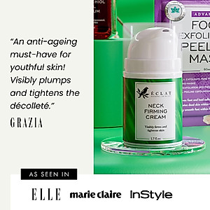 Eclat Skincare Anti Ageing Neck Firming Cream - Natural Skin Tightening Treatment, Anti Wrinkle and Double Chin Reducer - With Vitamin C and E, Green Tea Extract - 100% Vegan, 1.7 oz