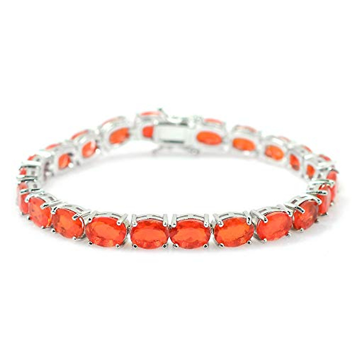 15.60 CT Natural Ethiopian Welo Fire Orange Cut Opal Gems October Birthstone 925 Sterling Silver Tennis Bracelet Gift For Her (rhodium-plated-gold, 8.5)