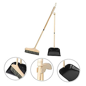 Outanaya 1 Set Standing Dustpan Long Handle Dustpan Garbage Wooden Office Decor Stainless Steel