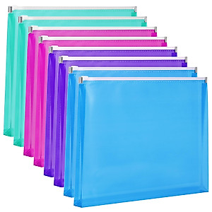 EOOUT 8pcs Plastic Envelopes, 9.8 x 12.8 Inches Letter Size Poly Zip Envelopes, Expanding Zipper Folder with 4 Assorted Colors for School and Office Supplies