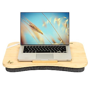 Hultzzzy Bamboo Lap Desk Tray Table for 17" Laptops for Adults with Ipad and Tablet Stand and Foam Pillow for Bed, Couch, and Recliner