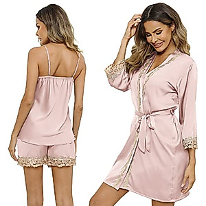 SAPJON Womens Pajama Sets 5PCS Silk Pajamas for women Cute Sleepwear Loungewear Satin Pajamas Sets for Women Soft Pink