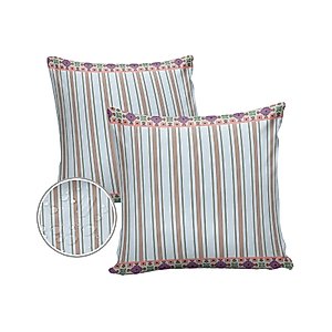 Outdoor Pillow Covers Waterproof, Boho Geometric Flower All Weather Cushion Case Set of 2, Casual Colorful Stripes Leaves Decorative Pillowcases for Sofa Couch Bed Decor Patio Furniture 20"x20"